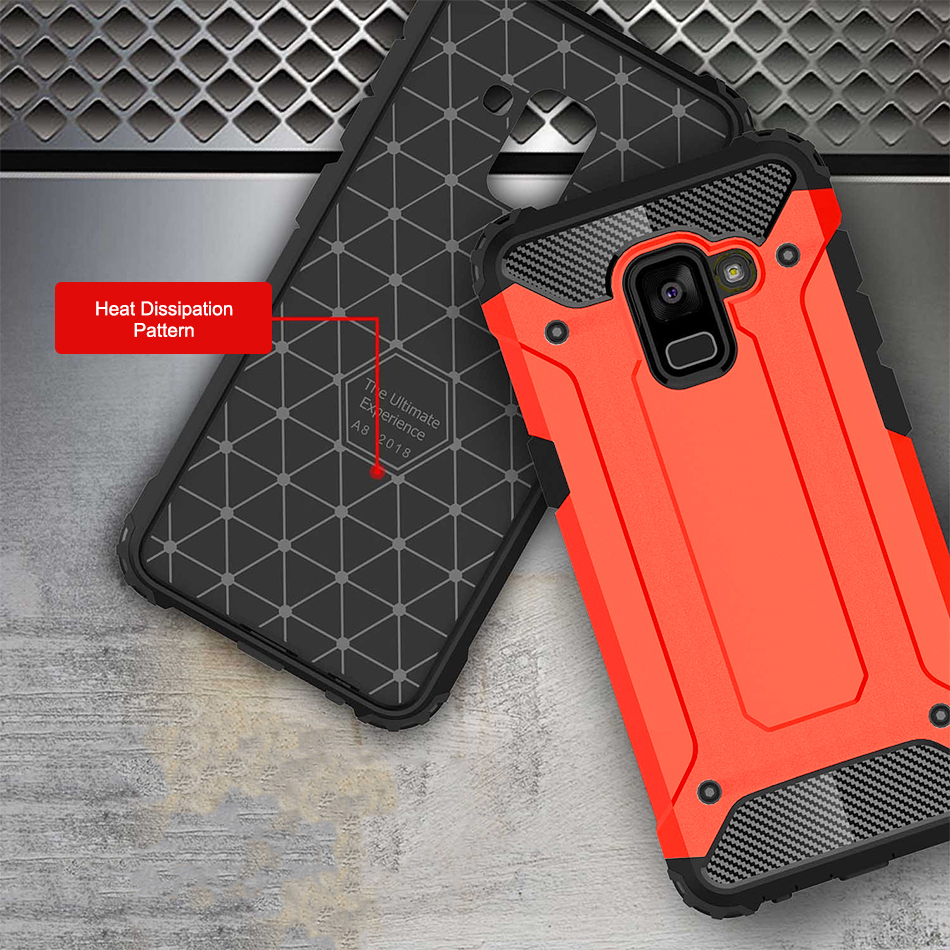 Military Defender Shockproof Case for Galaxy A8 (2018) (Red)